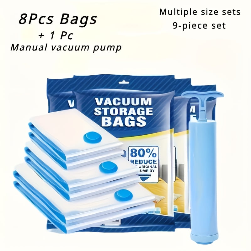 9-Piece Vacuum Storage Bags Set - Manual Pump with 2XL+3L+3M Sizes ...