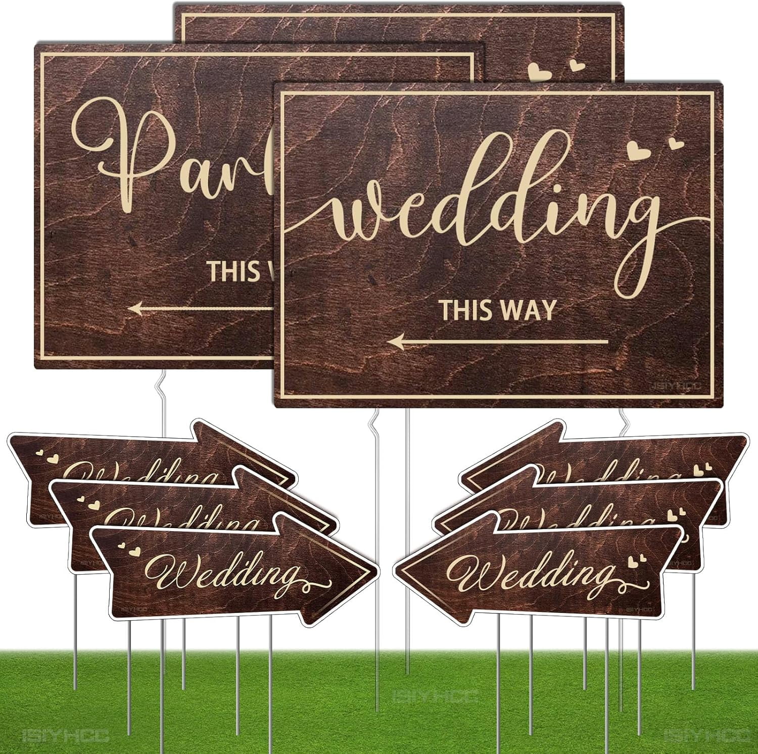 9-Piece Wedding This Way Sign Kit, Double-Sided Wooden Wedding ...