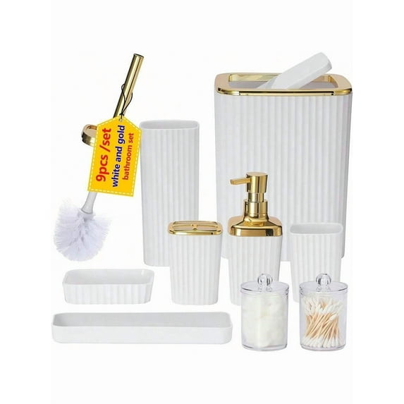 9-Piece White Bathroom Accessories Set - Complete with Toothbrush ...