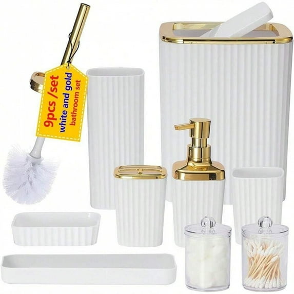 9-Piece White Bathroom Accessories Set - Complete with Toothbrush ...