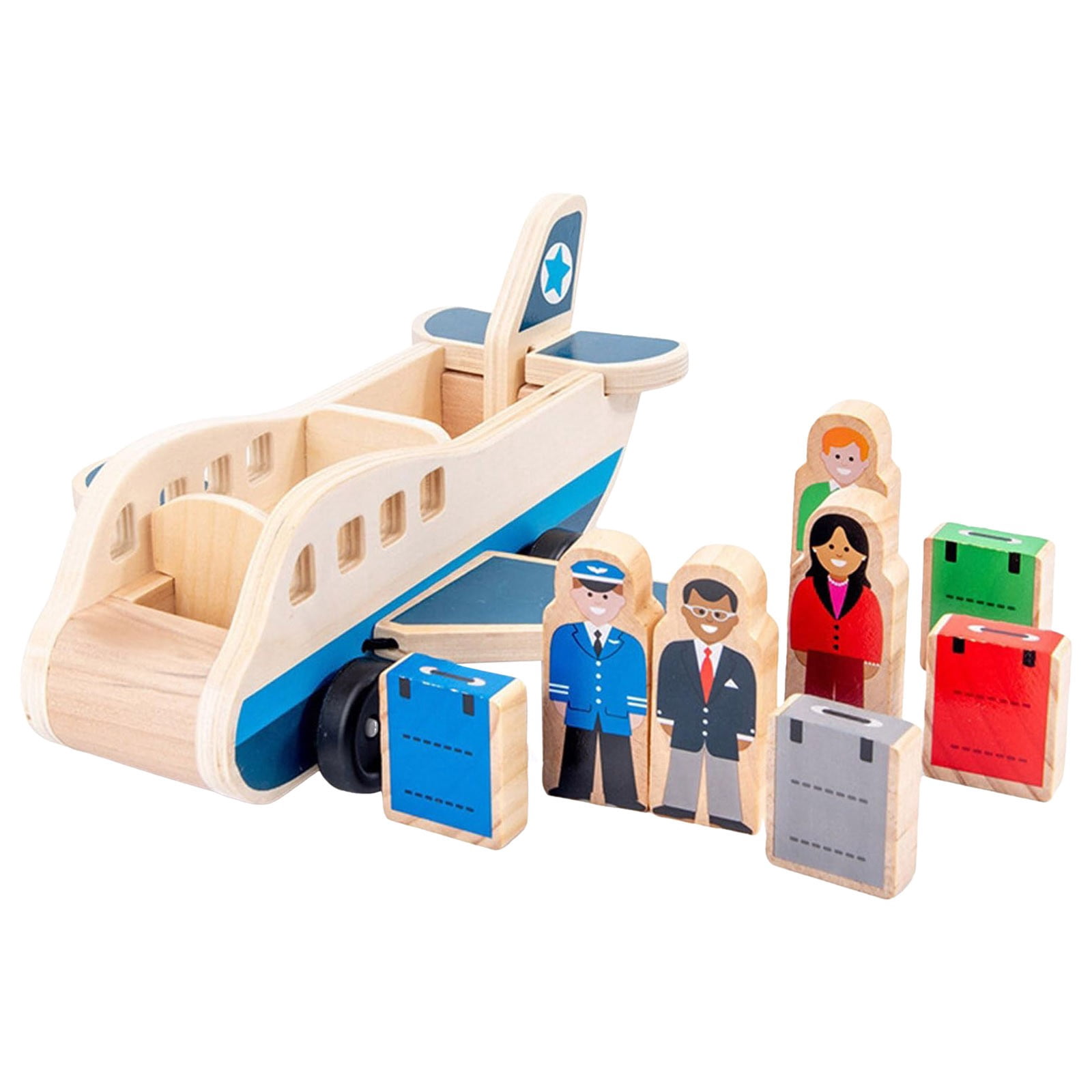 9-Piece Wooden Passenger Plane Set | Includes Aircraft Commander ...