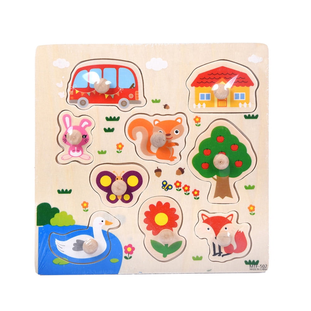 9-Piece Wooden Puzzle for Babies and Kids, Early Learning Educational ...