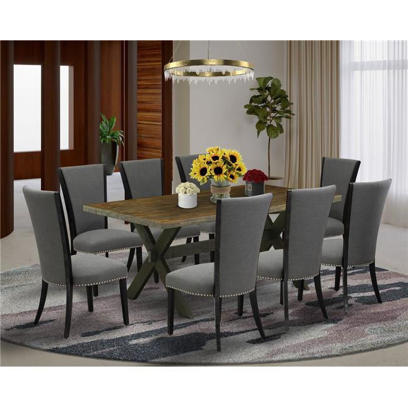 9 Piece X-Style Kitchen Table Set - Wirebrushed Black, Distressed ...