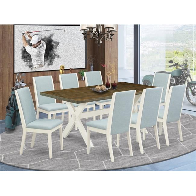 9 Piece X-Style Kitchen Table Set - Wirebrushed Linen White, Distressed ...
