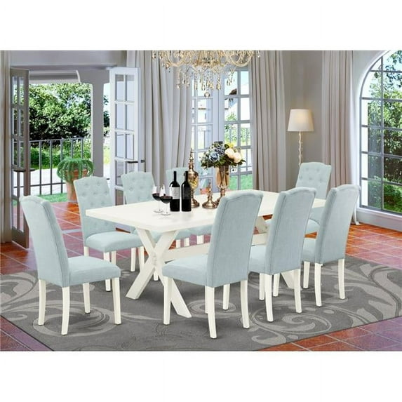 9 Piece X-Style Rectangular Dining Table Set - Baby Blue - Walmart.com