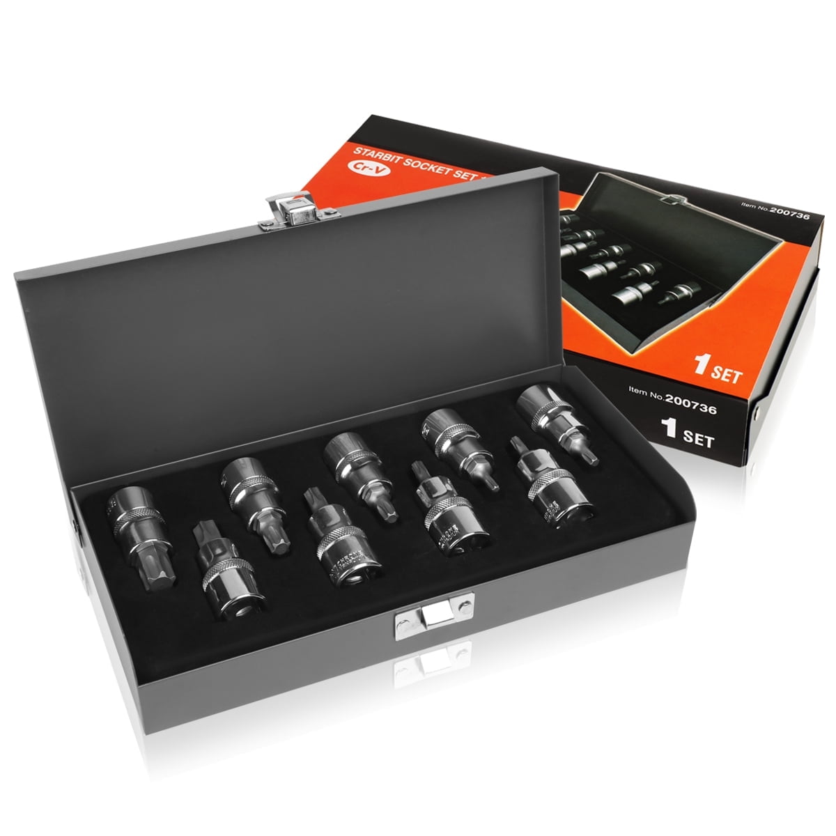 9 Pieces 1/2-Inch Drive Internal Male Torx Bit Star Socket Set with Tin ...