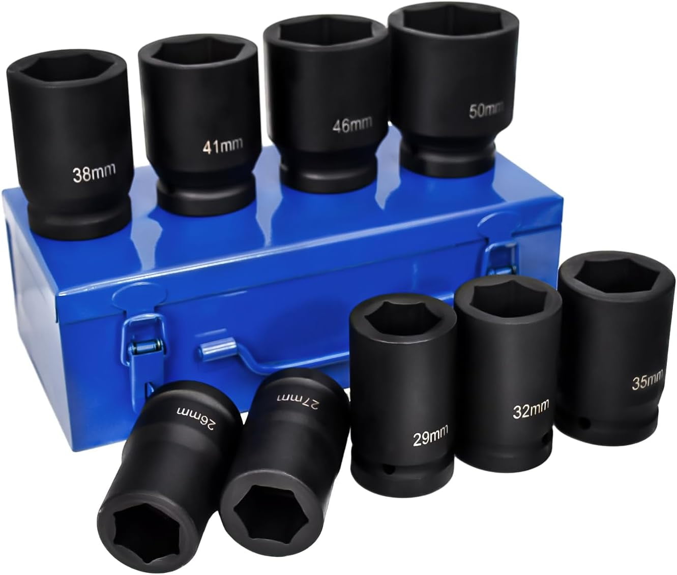 9-Pieces 1" DR Drive Deep Impact Socket Set, 6-Point Metric (27mm-50mm ...