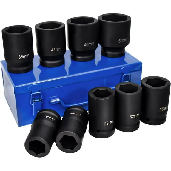 9-Pieces 1" DR Drive Deep Impact Socket Set, 6-Point Metric (27mm-50mm ...