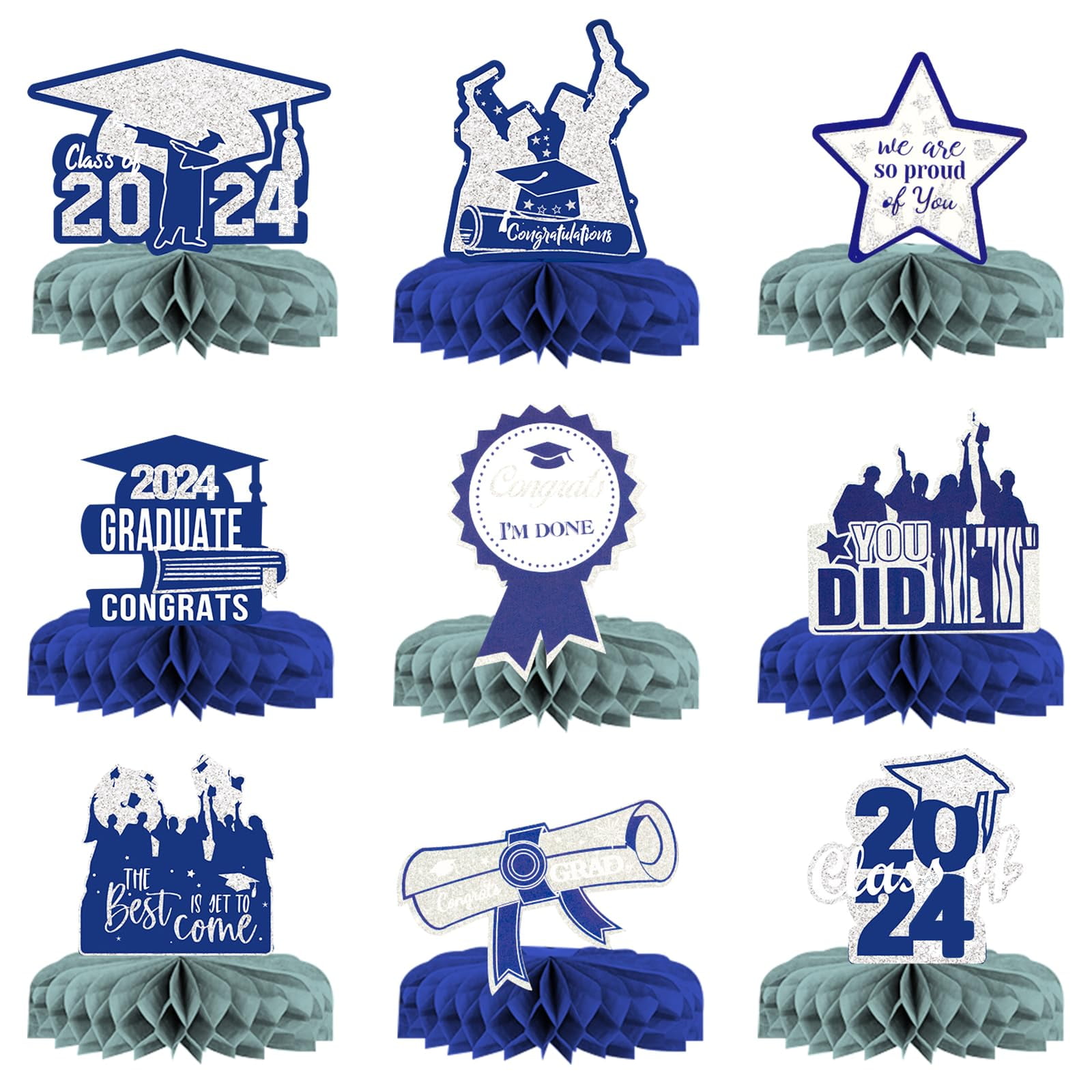 9 Pieces 2024 Graduation Honeycomb Centerpieces Navy Blue Congrats Grad ...