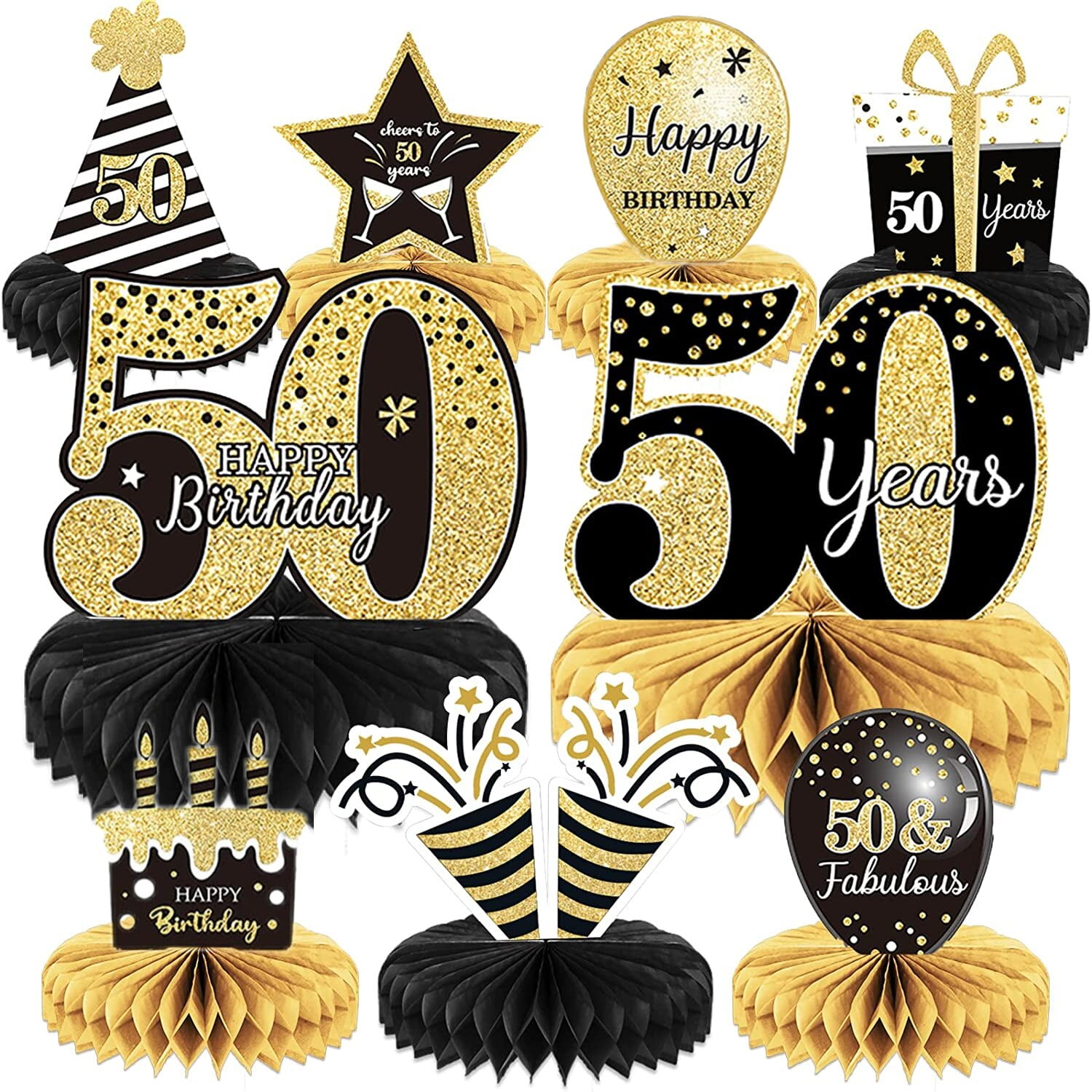 GNAFILNIQ 50th Birthday Party Decorations, Black Gold Honeycomb ...