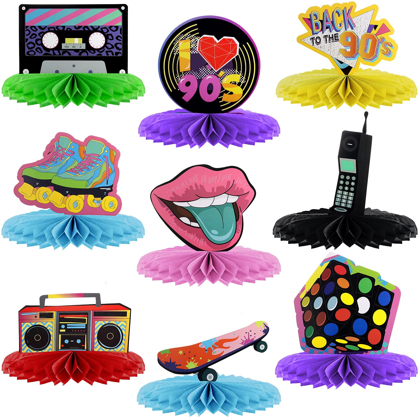 9 Pieces 90s Theme Party Decorations Honeycomb Centerpieces Table ...