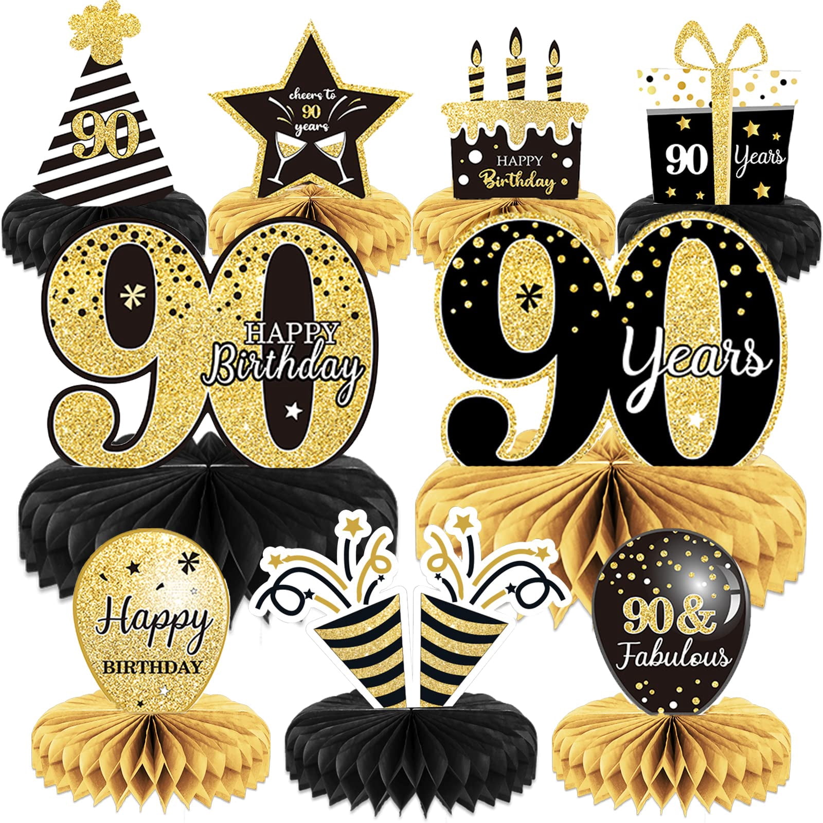 9 Pieces 90th Birthday Decoration 90 th KMC2Birthday Centerpieces for ...