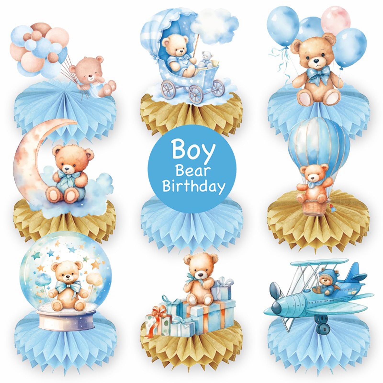 9 Pieces Bear Baby MMF7 Shower Honeycomb Centerpieces Bear Table ...