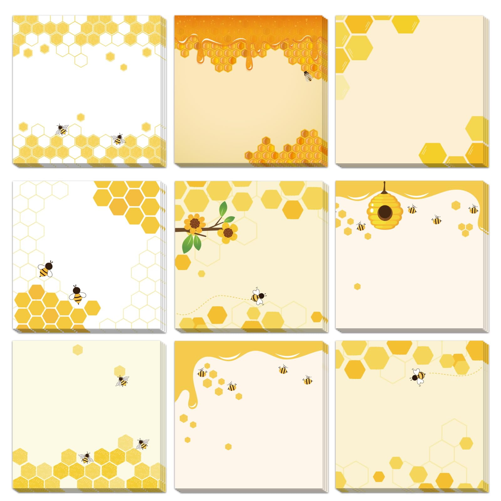 9 Pieces Bee Sticky Notes 3x3 Inch Cute Bee Note Pads Adesive Bee Memo ...