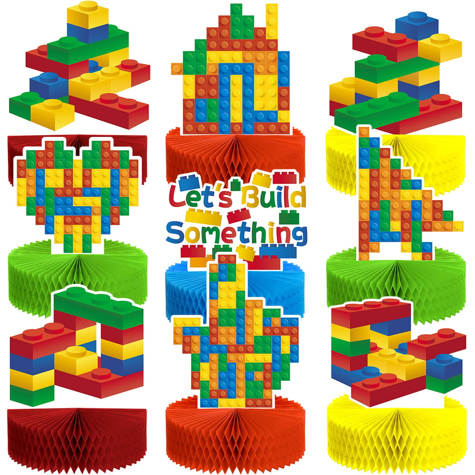 9 Pieces Building Block Birthday Party Supplies Building Block ...