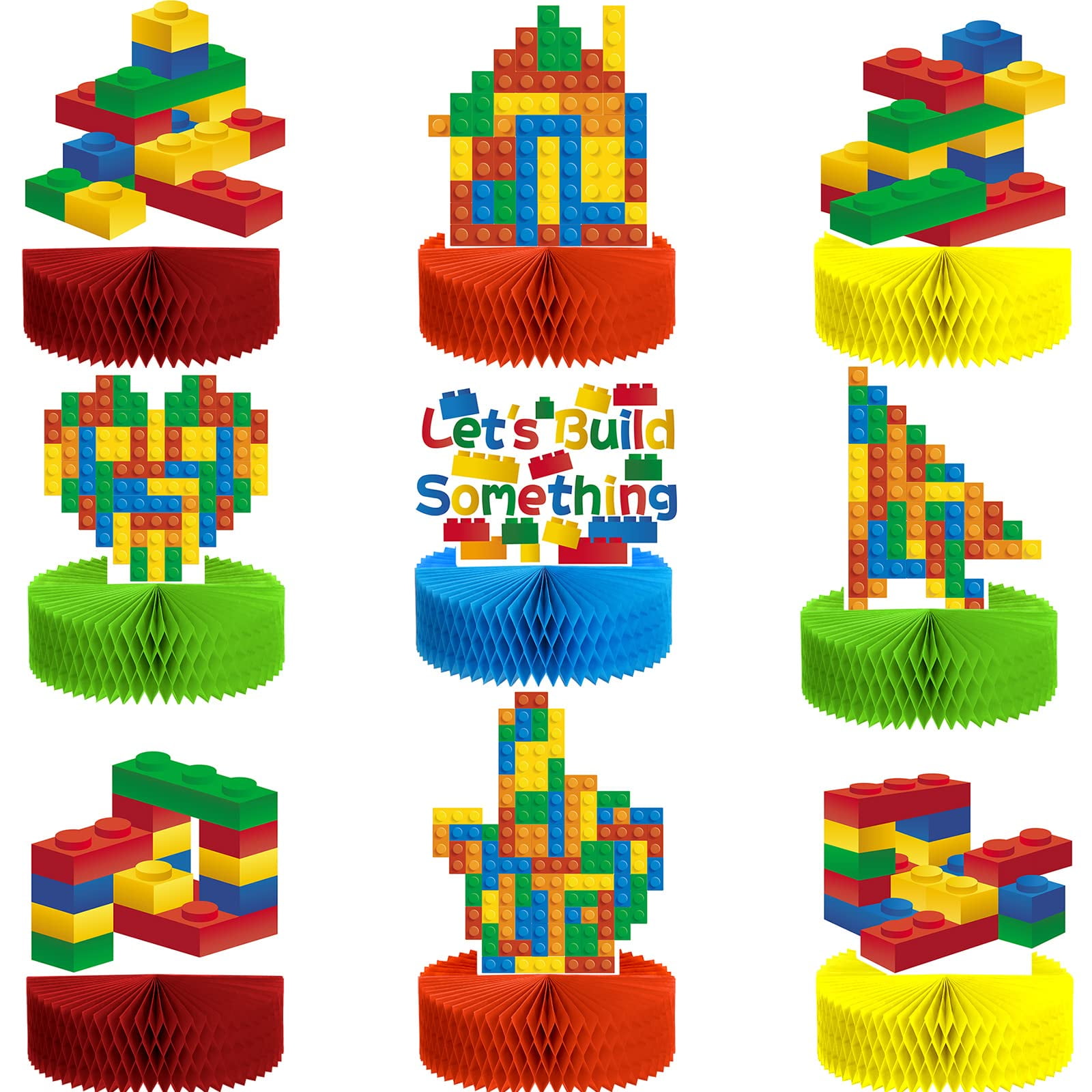 9 Pieces Building Block Birthday Party Supplies Building Block ...