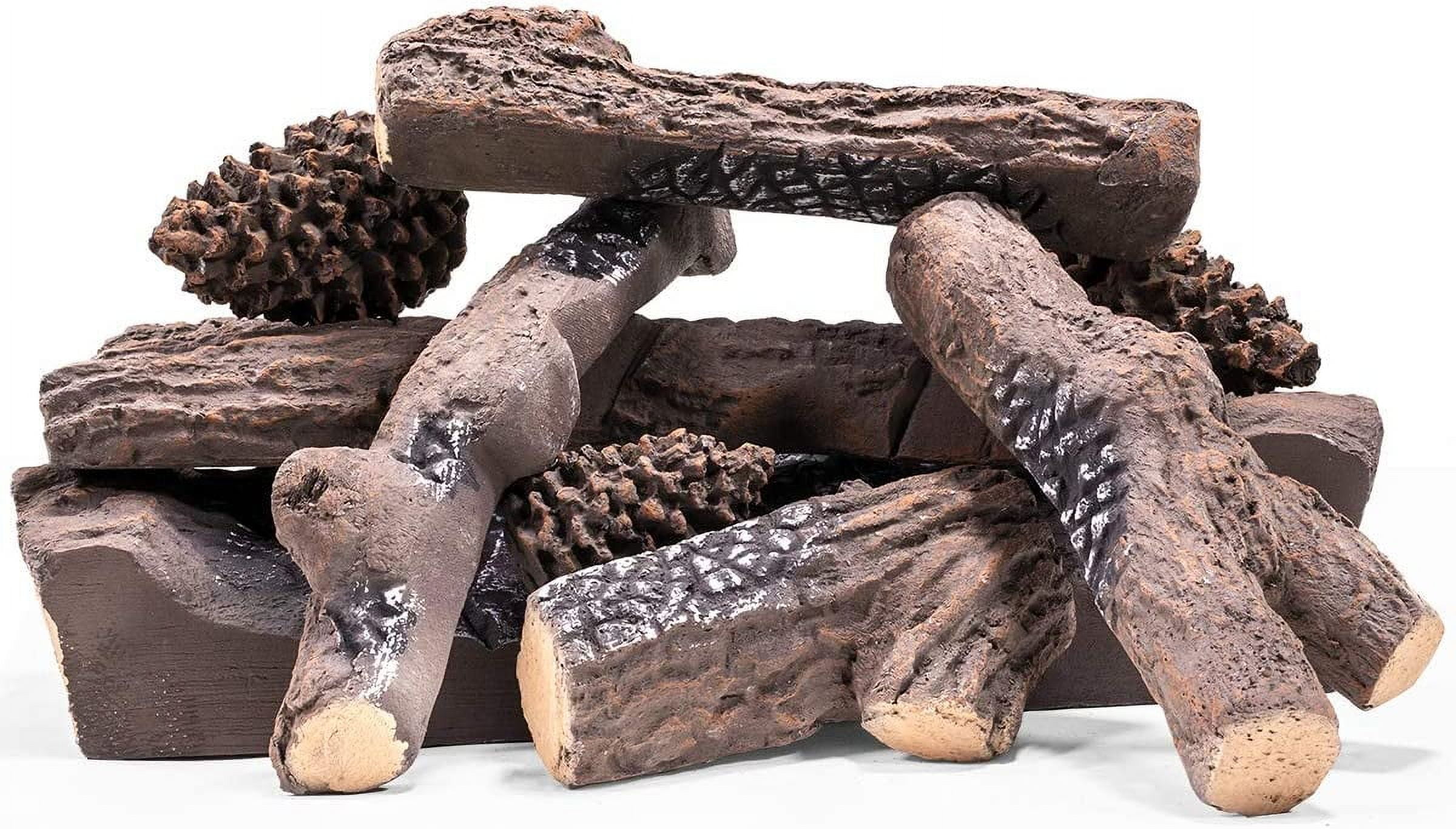 9-Pieces Ceramic Log Set Pine Wood Style w/Stackable Gas Heat Resistant ...