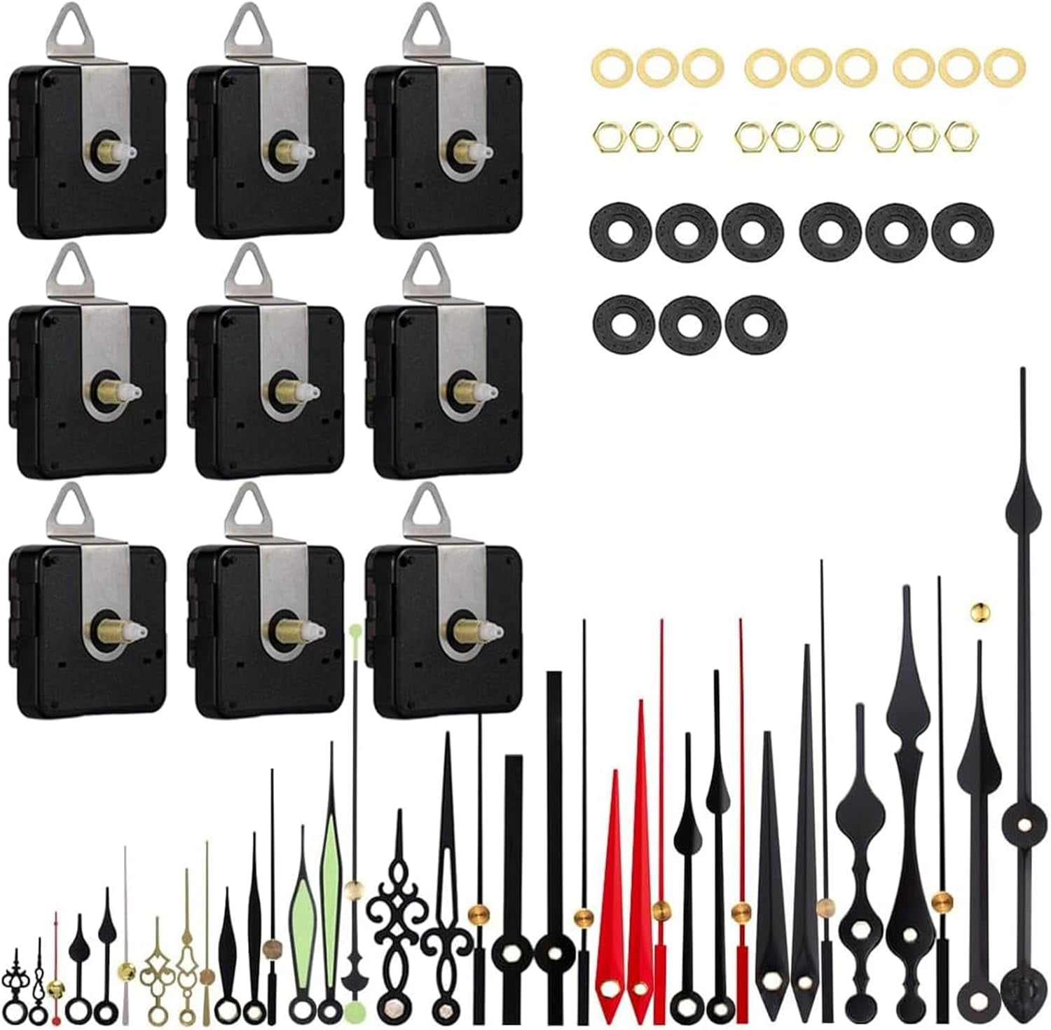 9 Pieces Clock Mechanism Replacement Kit with 12 Pack Clock Hands ...