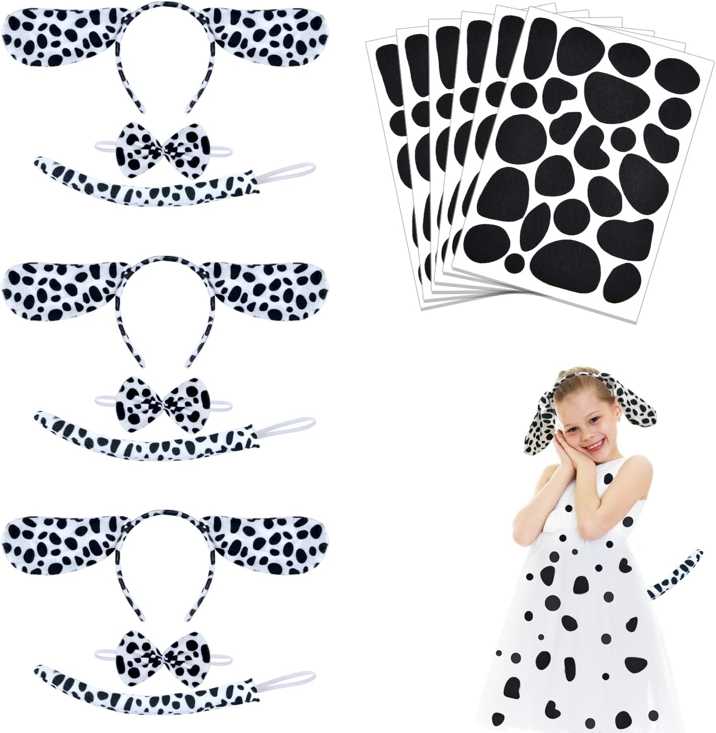 9 Pieces Dalmatian Costume Set with Dog Ear Headbands, Bow Tie, Tail ...