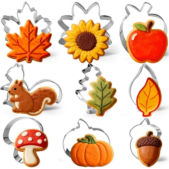 9 Pieces Fall Cookie Cutters Set, Stainless Steel Autumn-Themed Biscuit ...