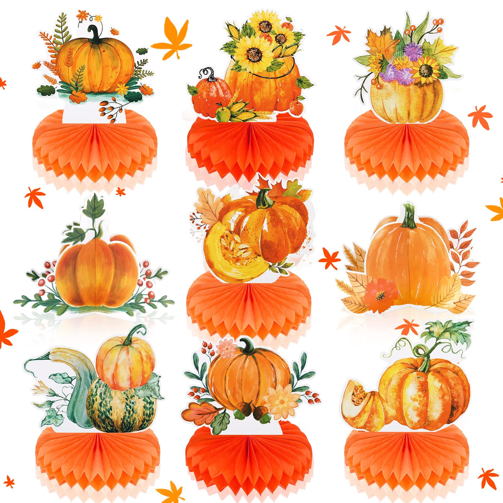 9 Pieces Fall Pumpkin Party Decorations Thanksgiving Party Honeycomb ...