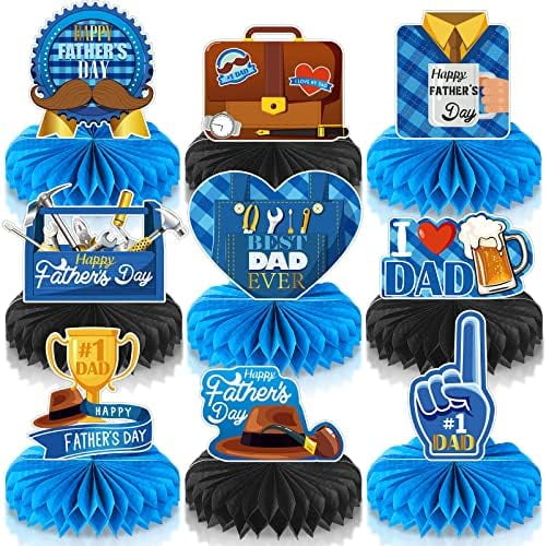 9 Pieces Father's Day Decorations Honeycomb Centerpiece Double Sided ...
