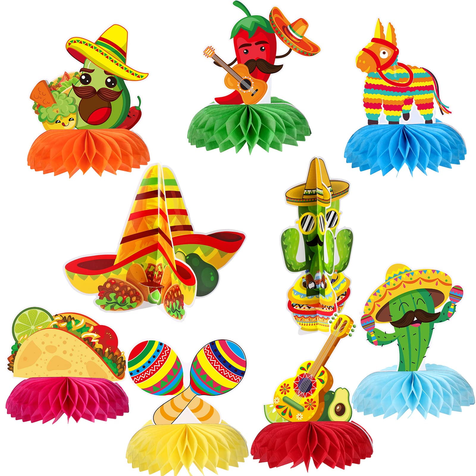 9 Pieces Fiesta Table Centerpieces Paper Mexican Honeycomb Decoration ...