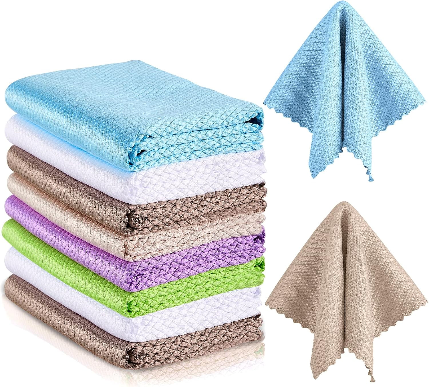 9 Pieces Fish Scale Cloth Microfiber Cleaning Nanoscale Cloth Glass ...