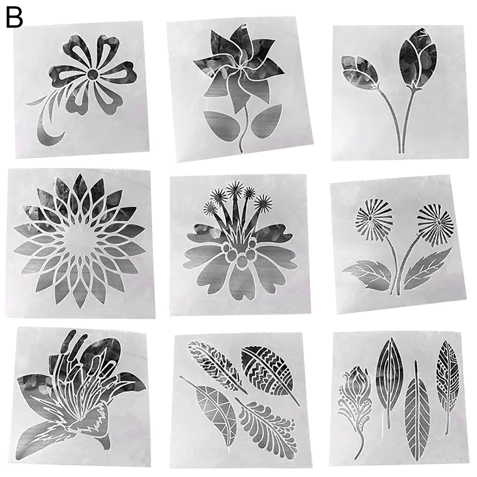 9 Pieces Flower Stencils for Painting On Wood Canvas, Reusable Art Rose ...
