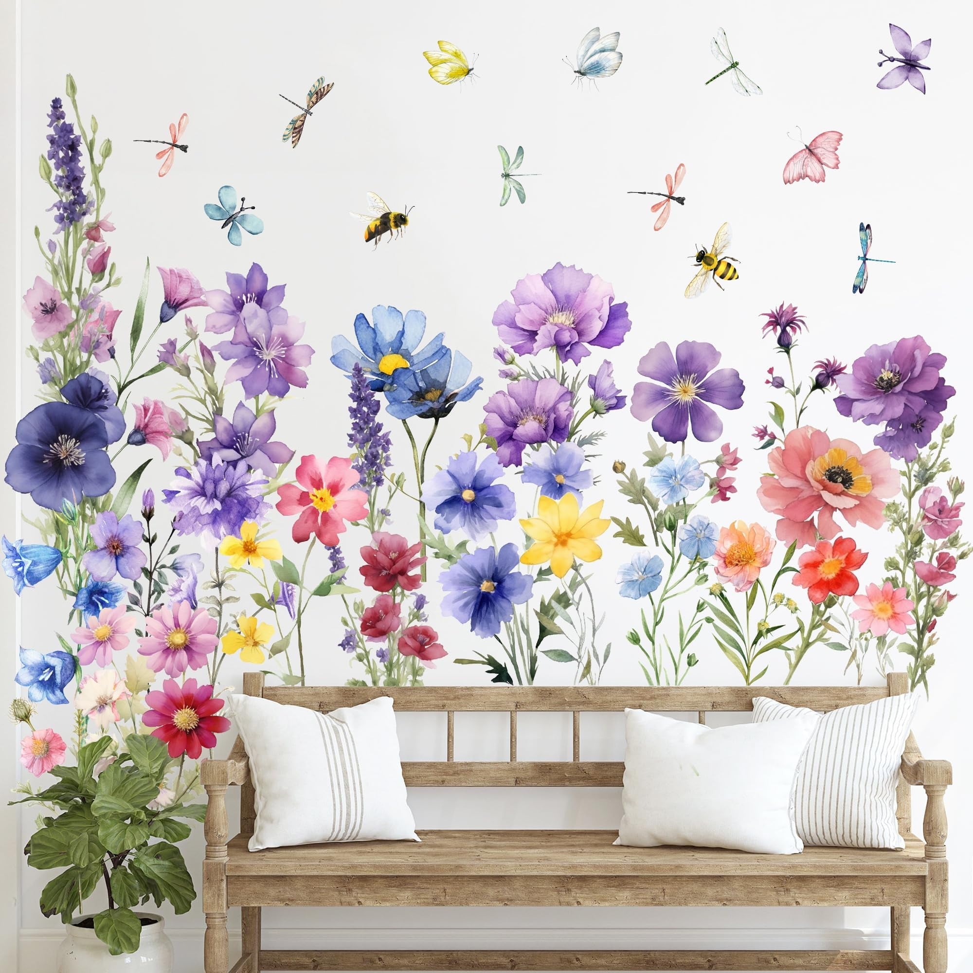Neasyth Flowers Wall Decals 9 Pieces Spring Floral Wall Stickers Peel ...