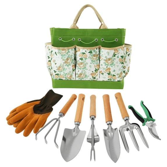 9 Pieces Gardening Tools Stainless Steel Garden Tool Set with Nonslip ...