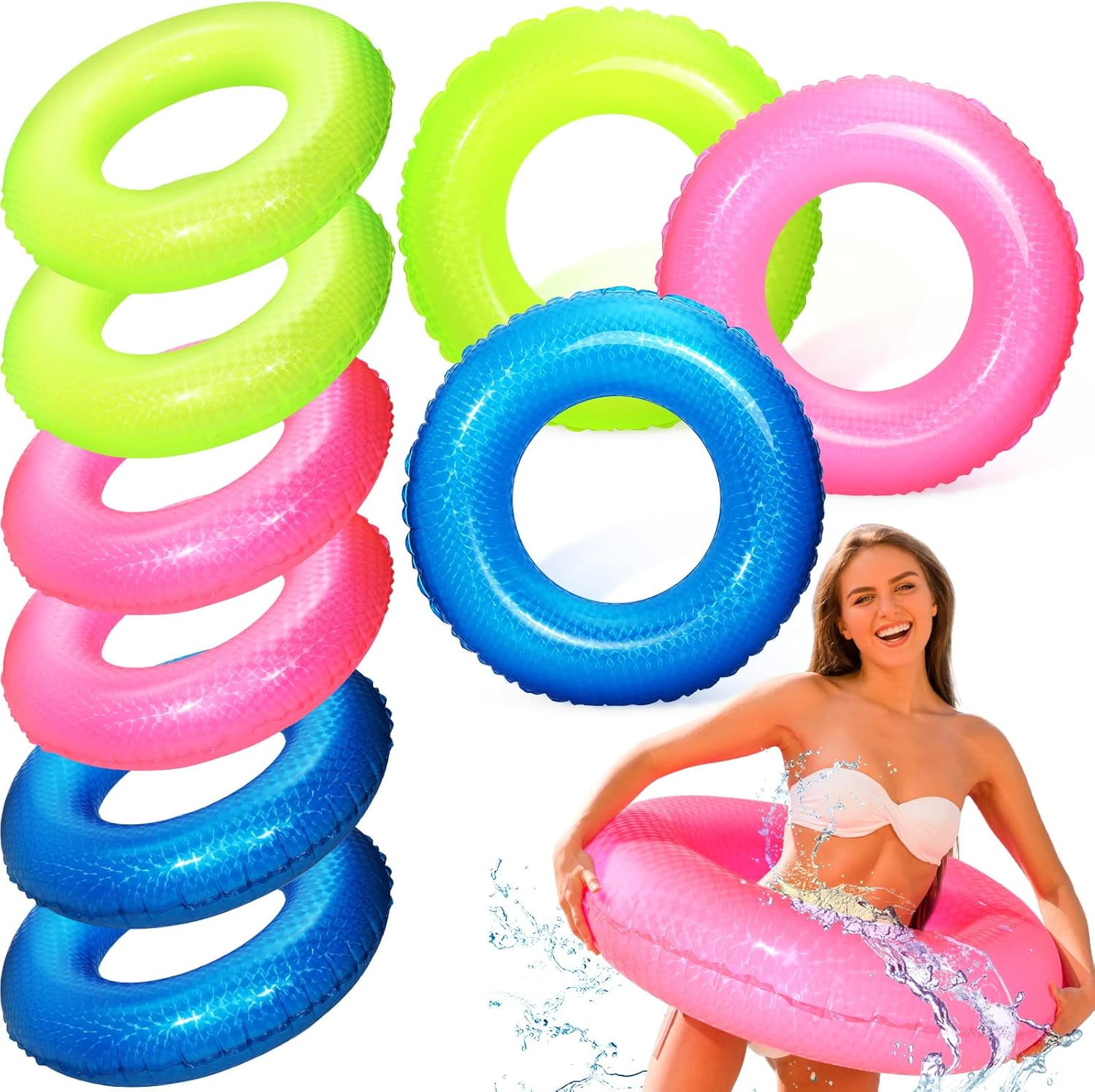 9 Pieces Inflatable Pool Floats 36 Inches Float Tube Swimming Tube Vinyl Pool Floaties Swim ...