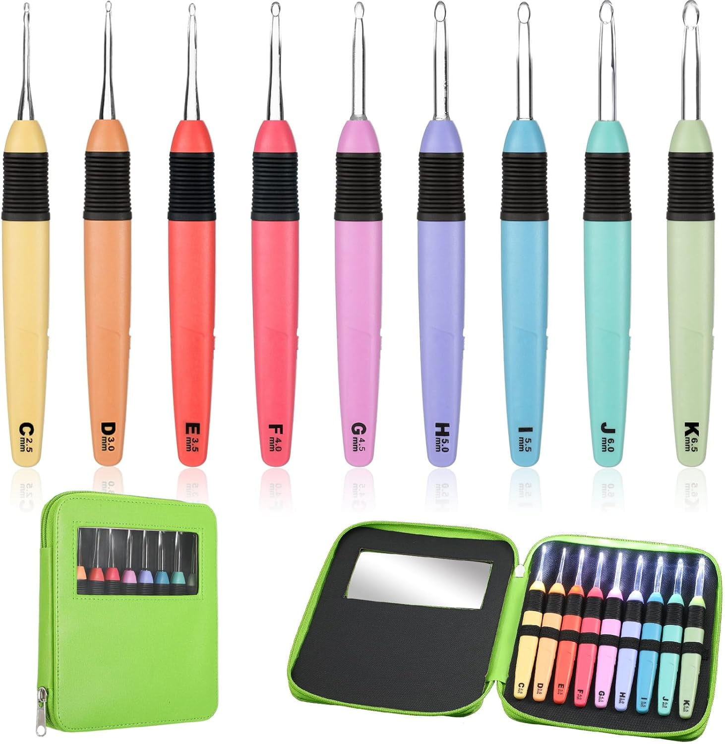 9 Pieces Lighted Crochet Hooks with Case 9 Size LED Light Crochet Hooks ...