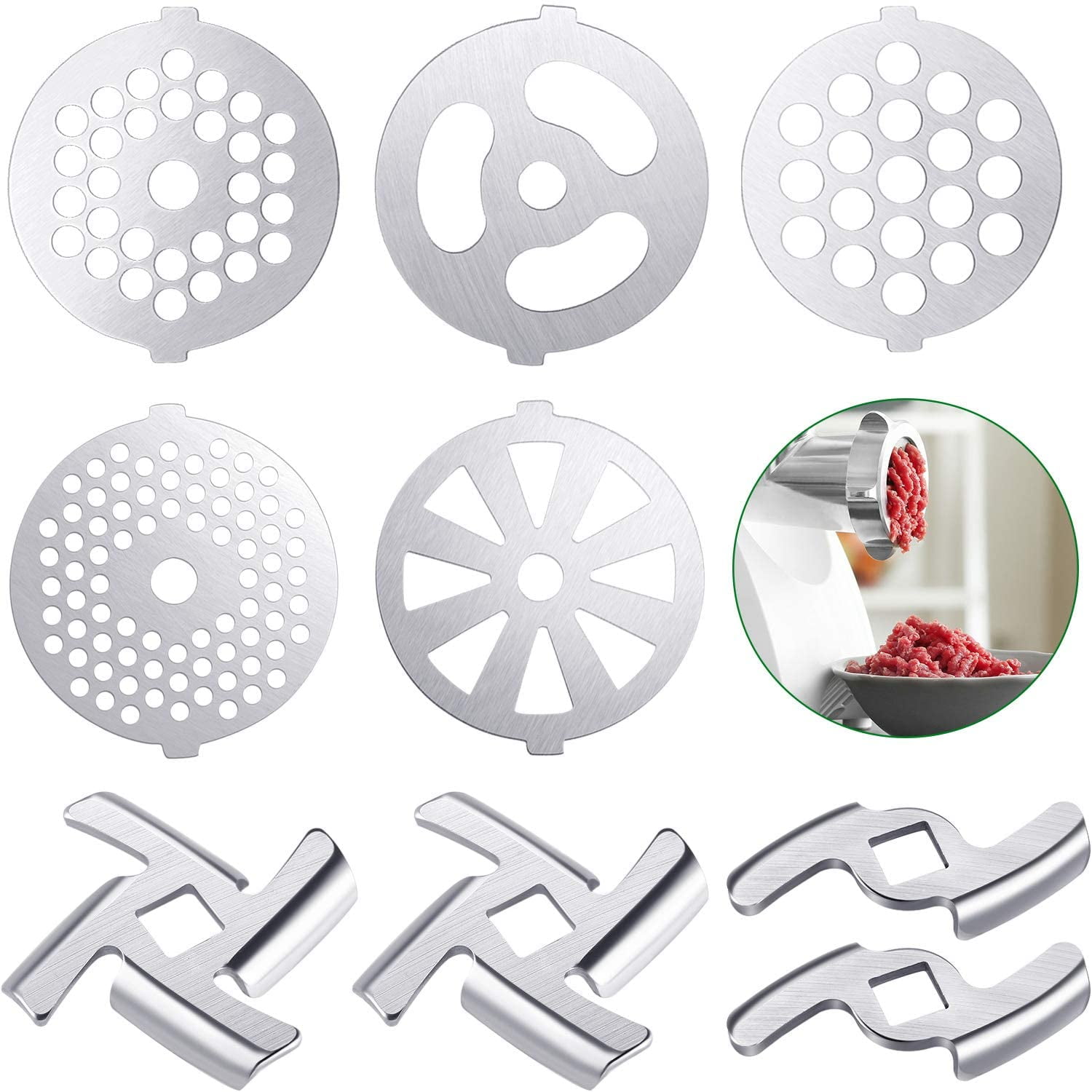 9 Pieces Meat Grinder Blades/Plate Discs Stainless Steel Food Grinder ...