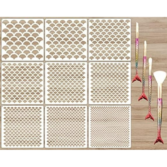 9 Pieces Mermaid Scale Stencil - Reusable Mermaid Face Makeup Stencils ...