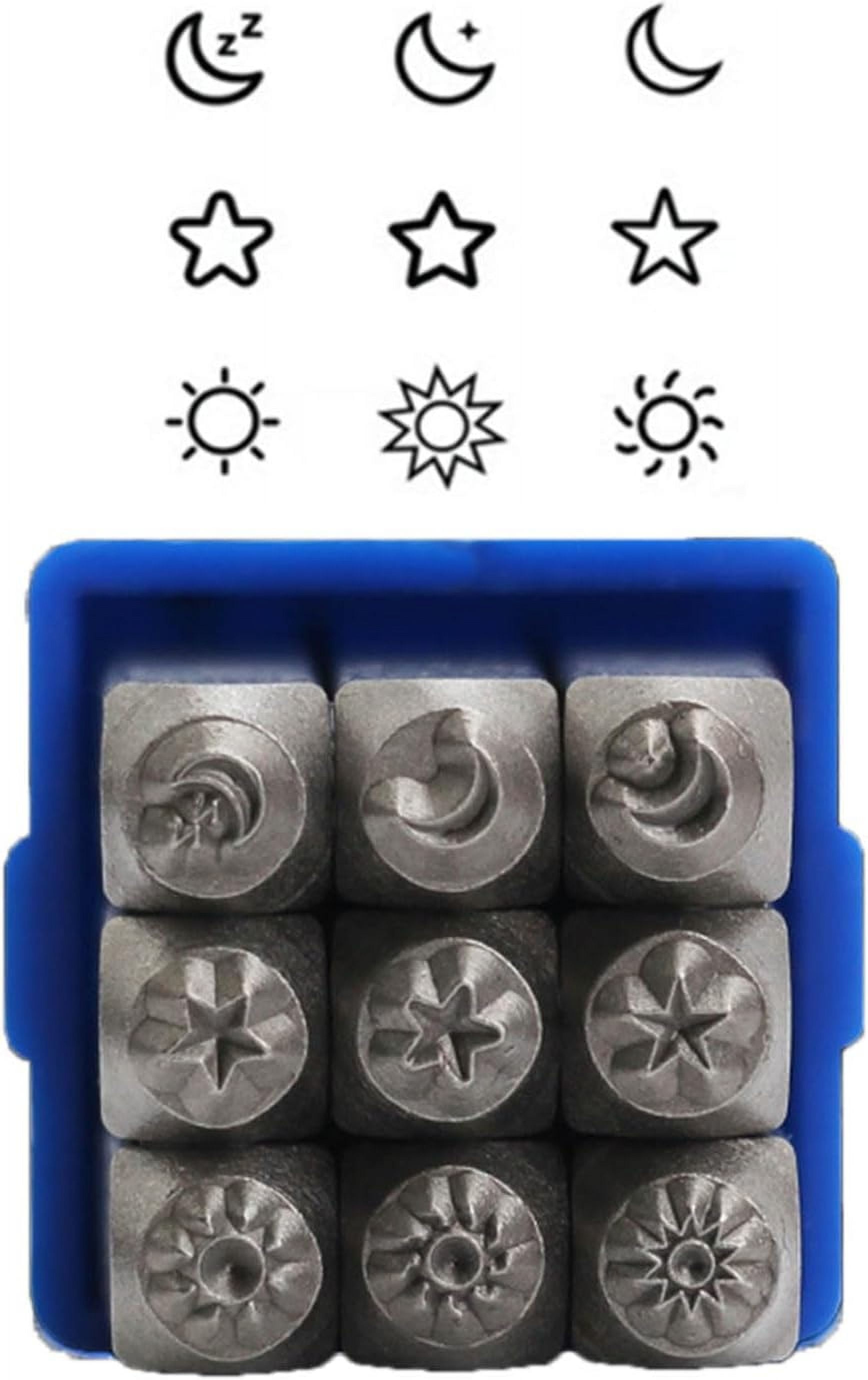 9 Pieces Metal Stamping Tool Set 1/8" (3mm), Steel Sun and Star Set ...