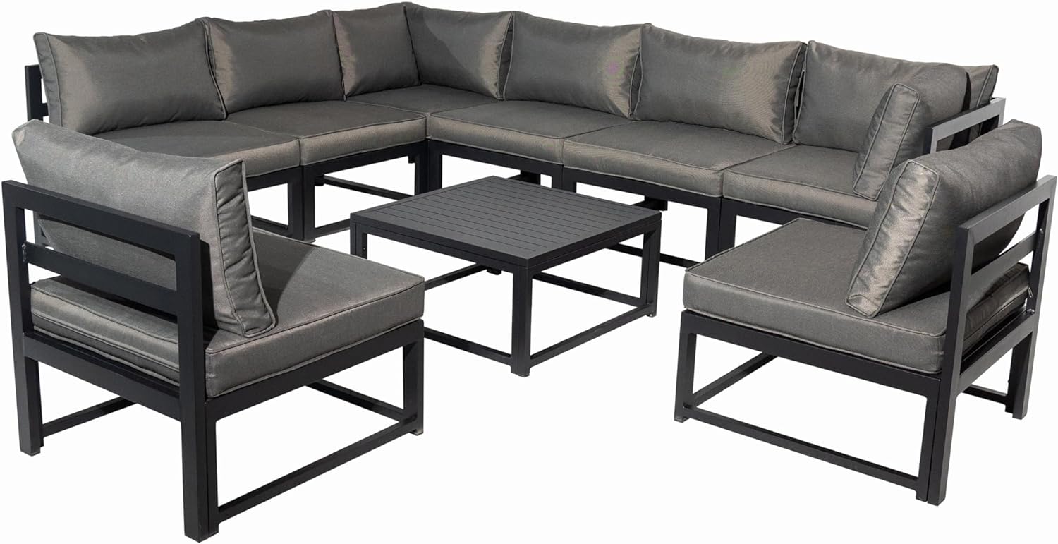 9 Pieces Outdoor Aluminum Furniture Set, Patio Corner Sofa Set, Outdoor ...