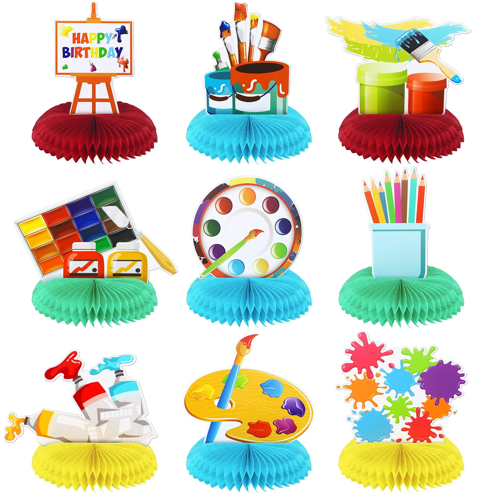 9 Pieces PaintEGSC Party Decorations Art Birthday Honeycomb ...