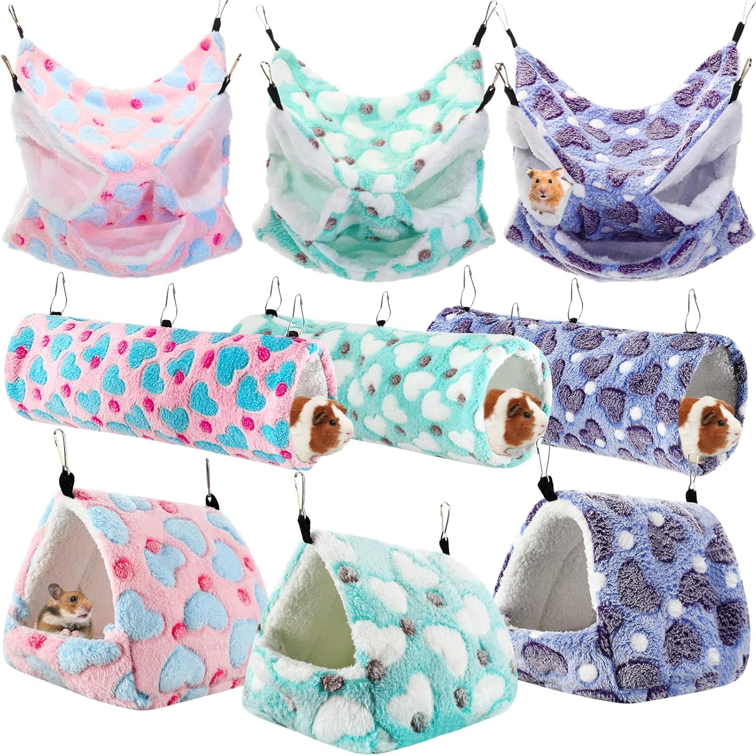 9 Pieces Rat Hammock Guinea Pig Ferret Hammocks Small Pet Hanging ...