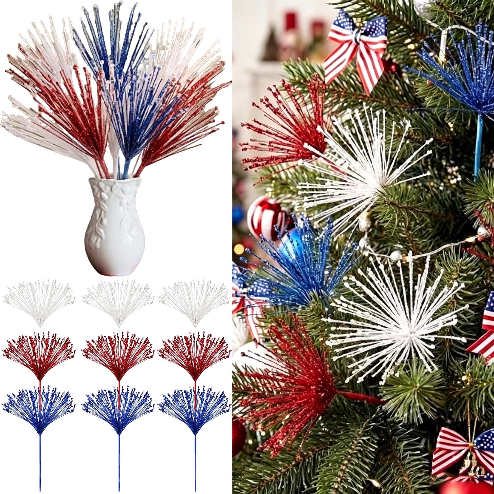 9 Pieces Red White Blue Artificial Flower Bouquet, Fake Floral Vase ...