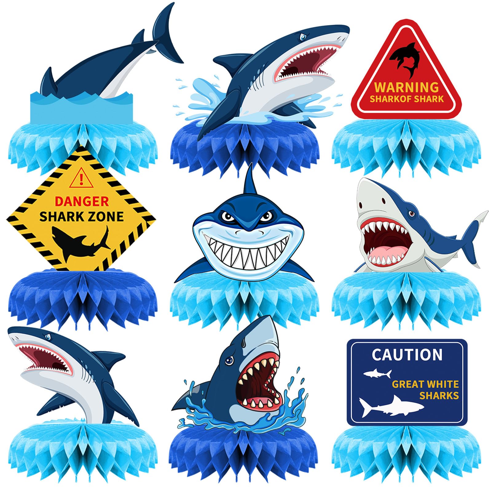9 Pieces Shark Birthday Party Supplies Shark Honeycomb Shark Table ...