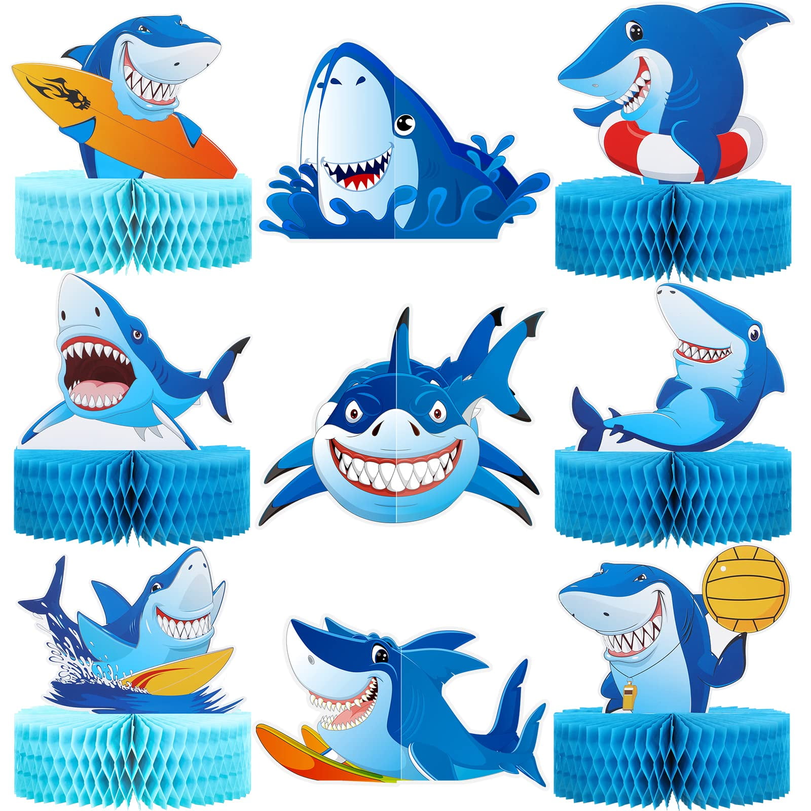 9 Pieces Shark Honeycomb Centerpiece Shark Table Centerpiece Shark ...
