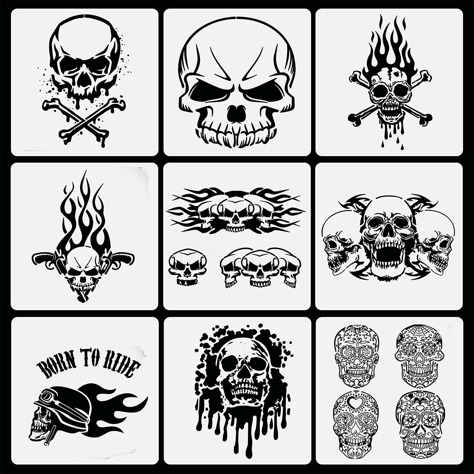 9 Pieces Skull Stencils Painting Art Templates Stencils Skull for ...