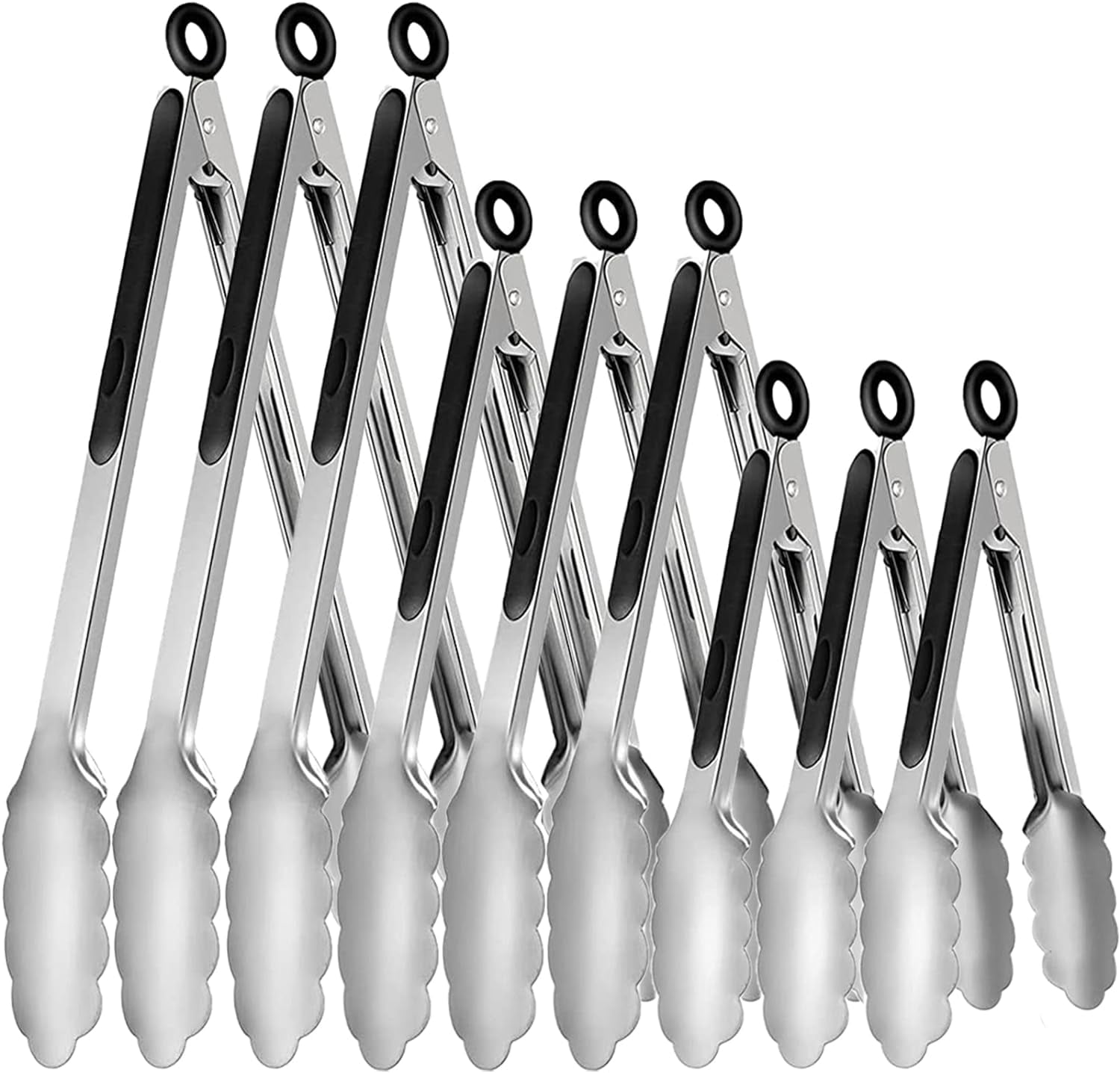 9 Pieces Stainless Steel Kitchen Tongs Grilling Locking Cooking Tongs ...