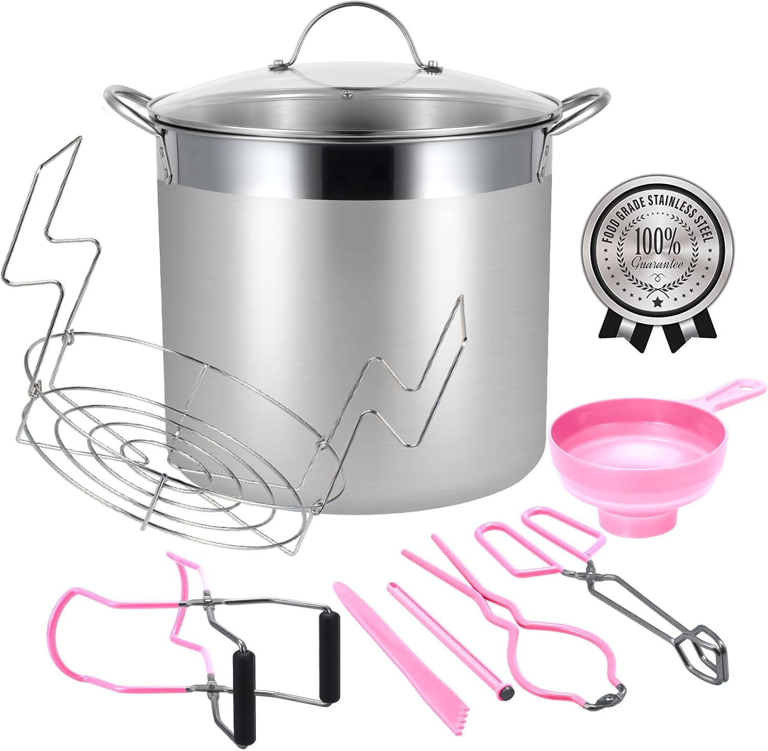 9 Pieces Stainless Steel Pink Water Bath Canning Pot with Rack and Lid ...
