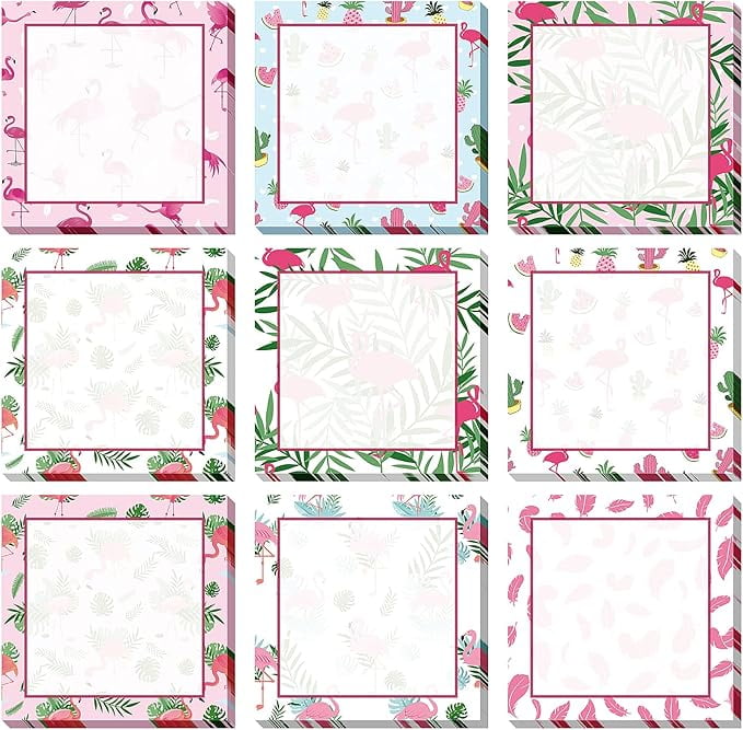 9 Pieces Summer Flamingos Sticky Notes 3x3 Inch Adhesive Summer ...