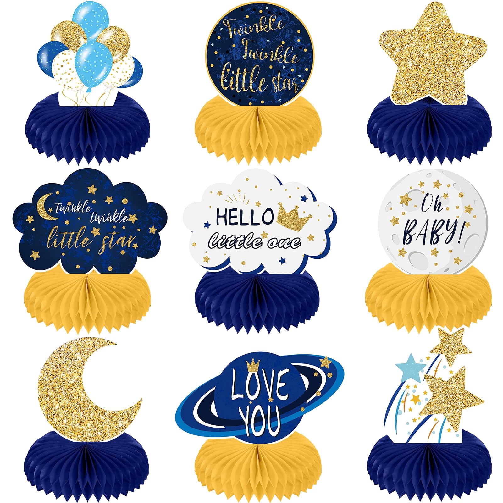 Outus 9 Pieces Twinkle Twinkle Little Star Honeycomb Centerpieces over ...