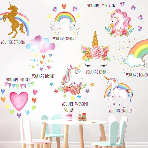 9 Pieces Unicorn Wall Decals Stickers Unicorn Room Decor for Girls ...