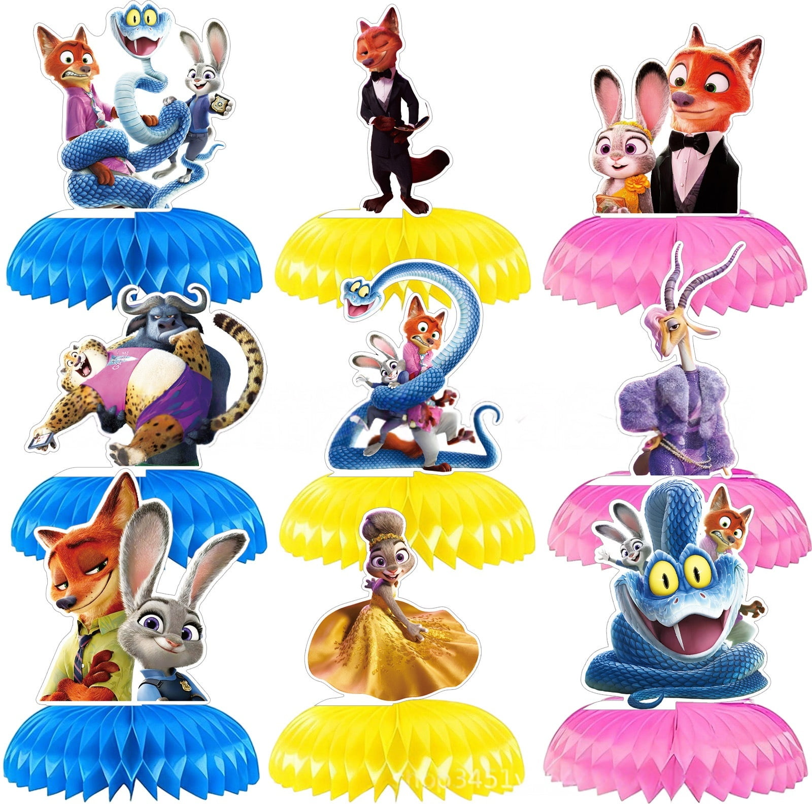 9 Pieces Zootopia Table Decorations Honeycomb Centerpieces for Tables ...