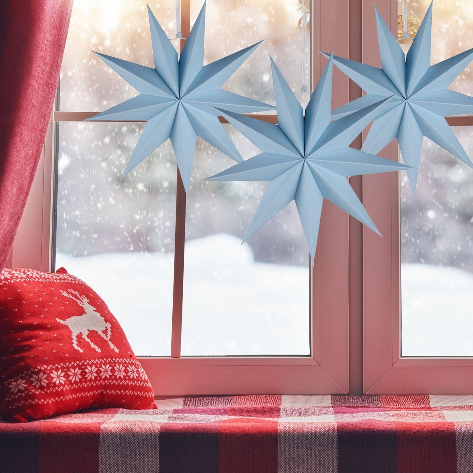 9-Pointed Black Paper Star Hanging Decorations, 12 Inch Christmas ...